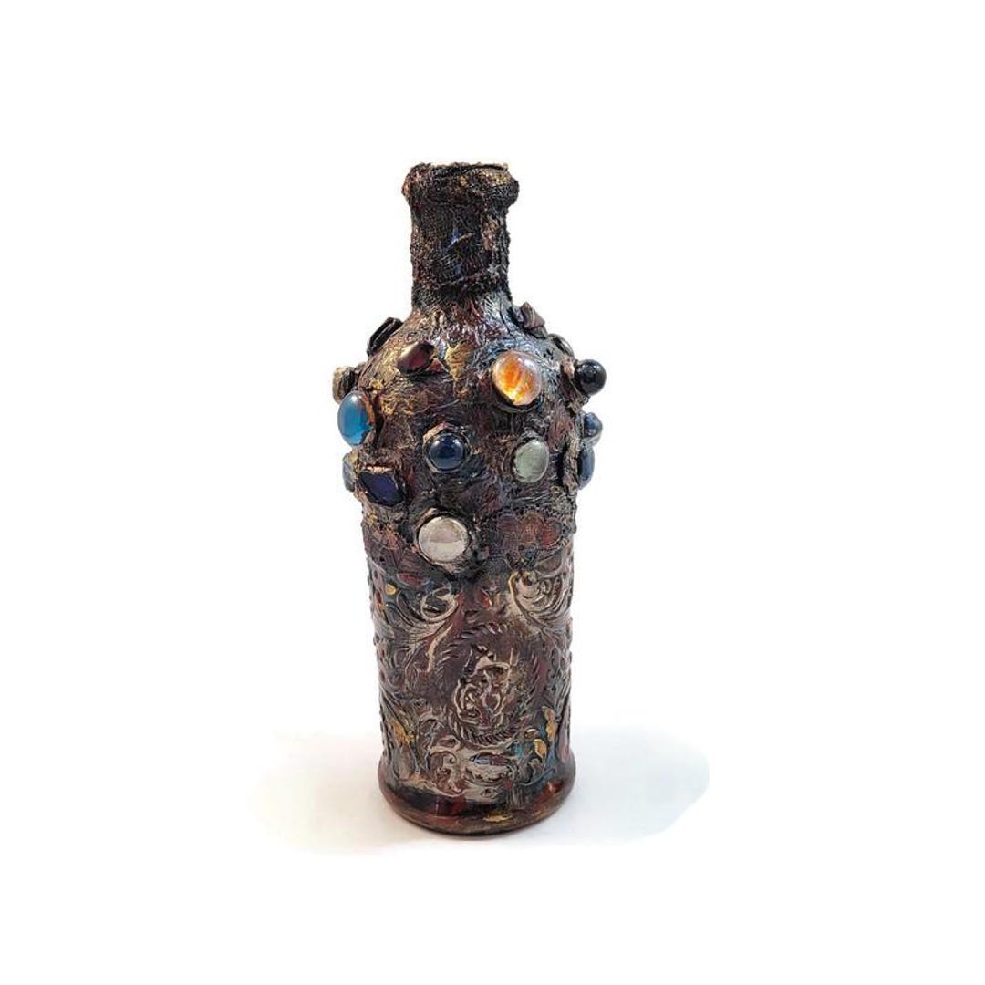 Decorative Altered Glass Bottle Gothic Medieval Sunken Treasure Jeweled ...