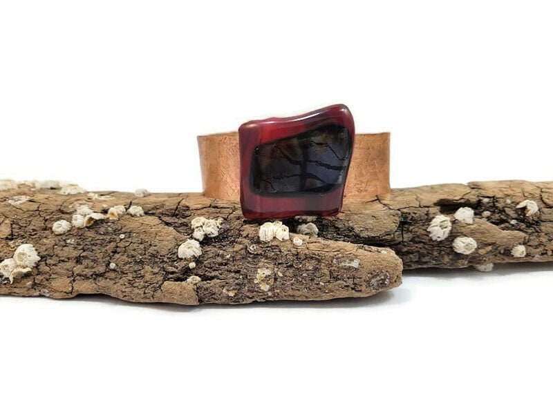 Cuff Bracelet Hand Hammered Adjustable Copper Band Red - Etsy