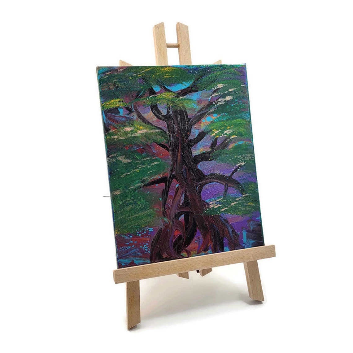 Forest Tree Acrylic Fluid Art Painting, Stretched Canvas Original 8x10 ...