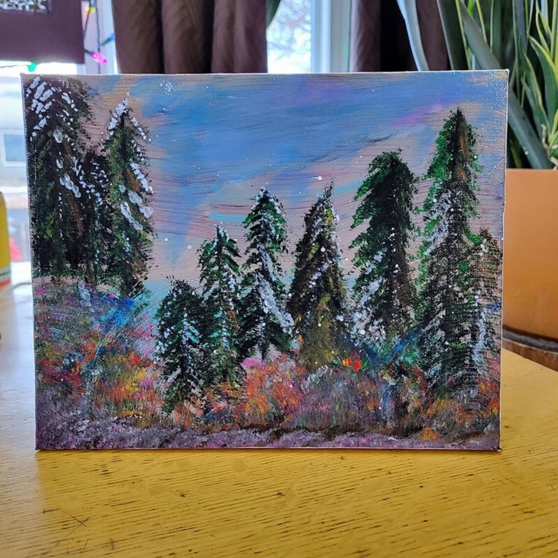 Acrylic Winter Forest Scene Painting, Stretched Canvas With Texture ...