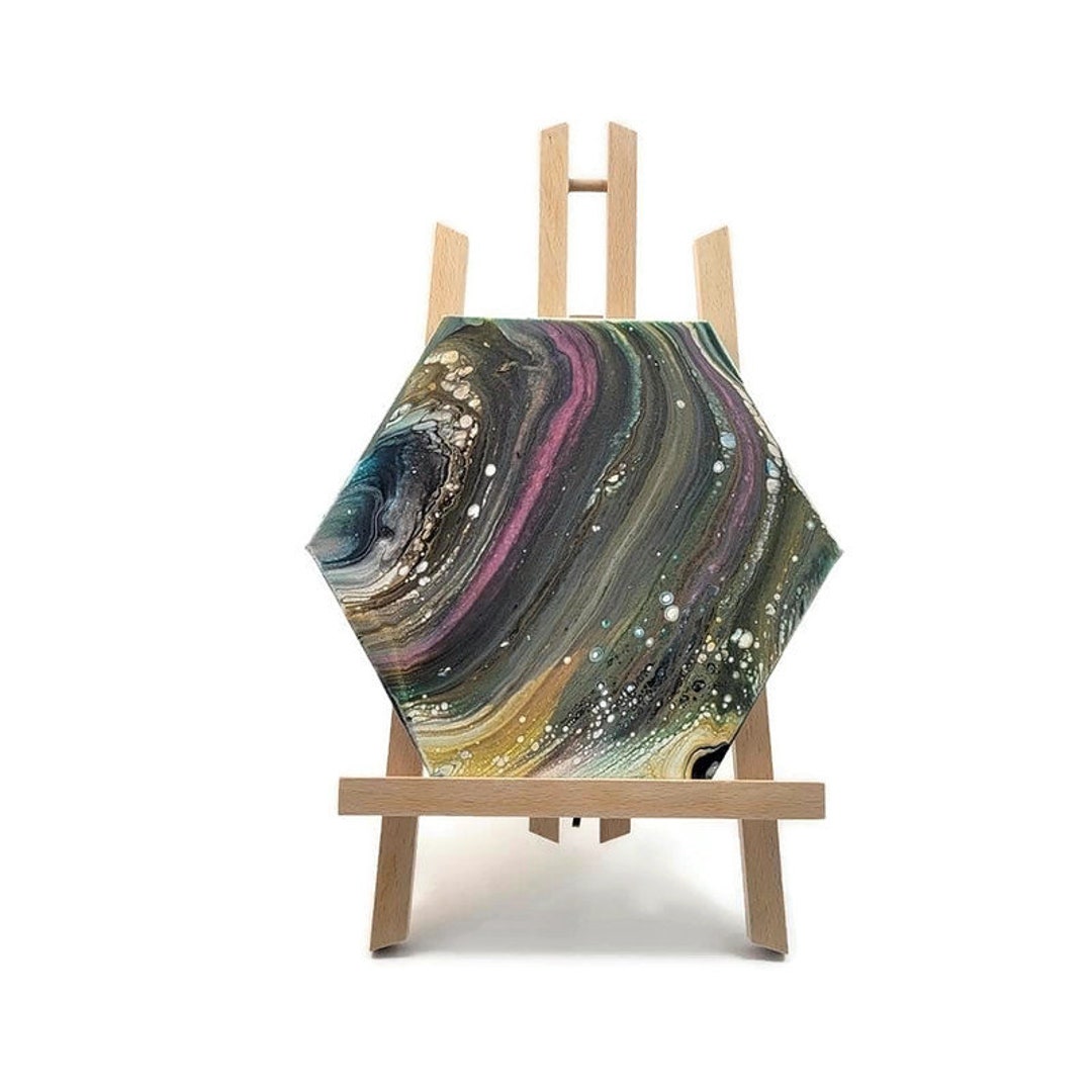 Acrylic Fluid Art Painting, Hexagon Stretched Canvas, Original 10 ...