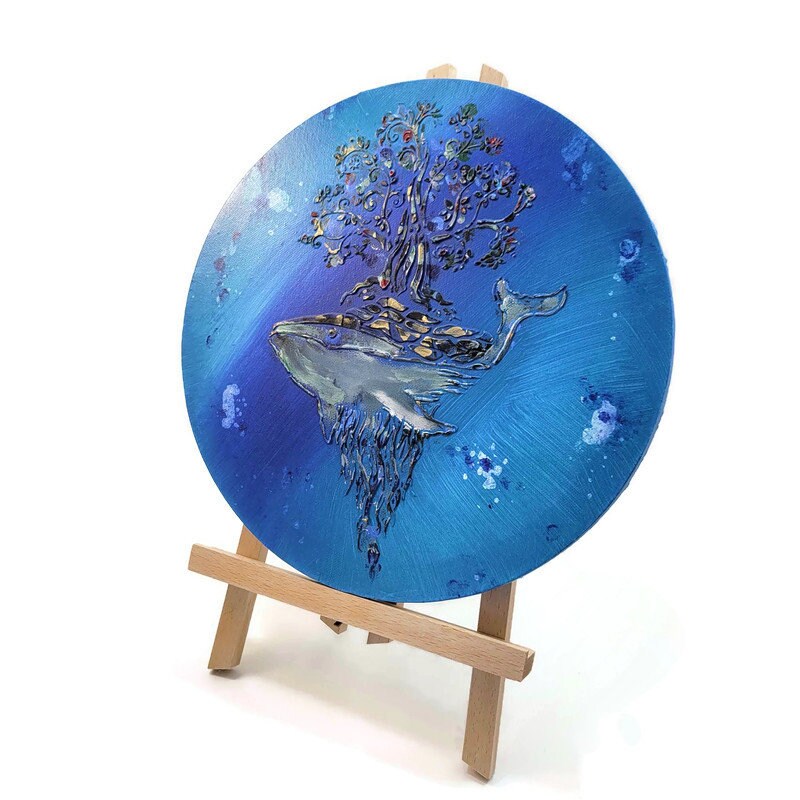 Whale Textured Acrylic Painting: Ocean Tree of Life Art (12 Inch ...