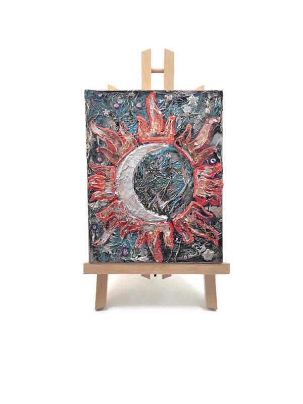 Heavy Textured Bold Moon Sun Earth Celestial Acrylic Painting - Etsy