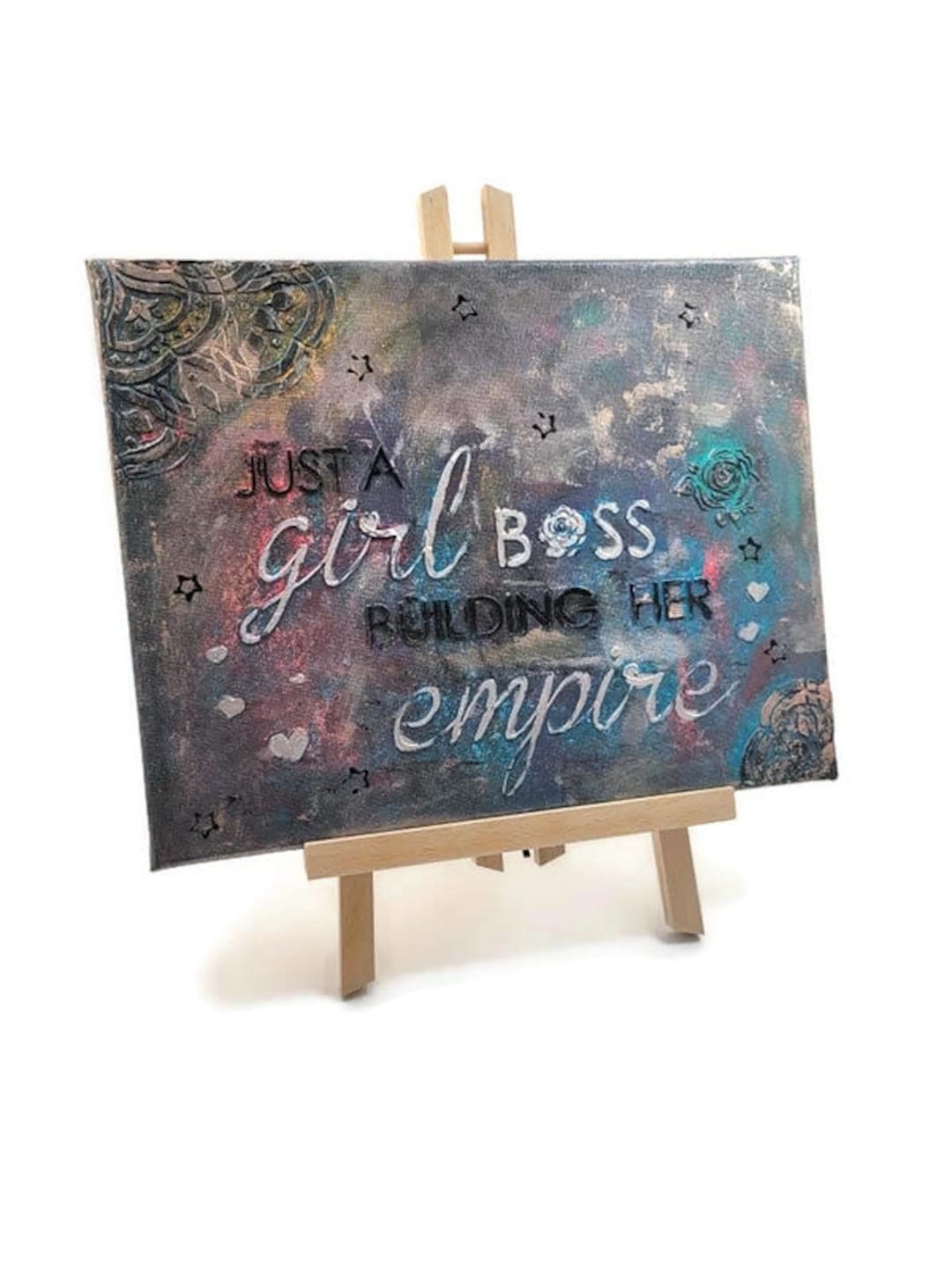 Girl Boss Boho Painting: Textured Mandala Art, 14"x11" Canvas - Etsy