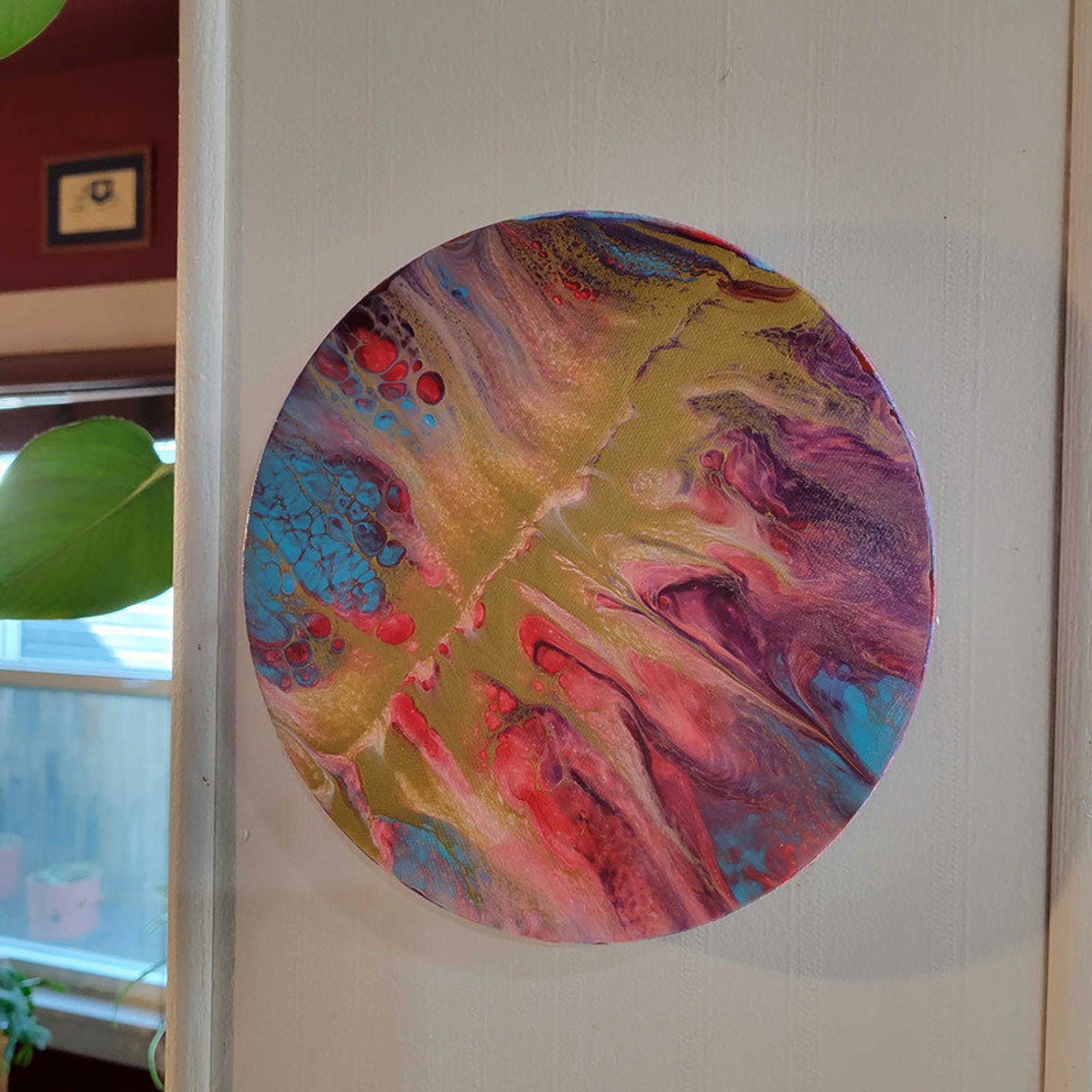 Acrylic Fluid Pour Art Painting, Circle Stretched Canvas, Original 8 ...