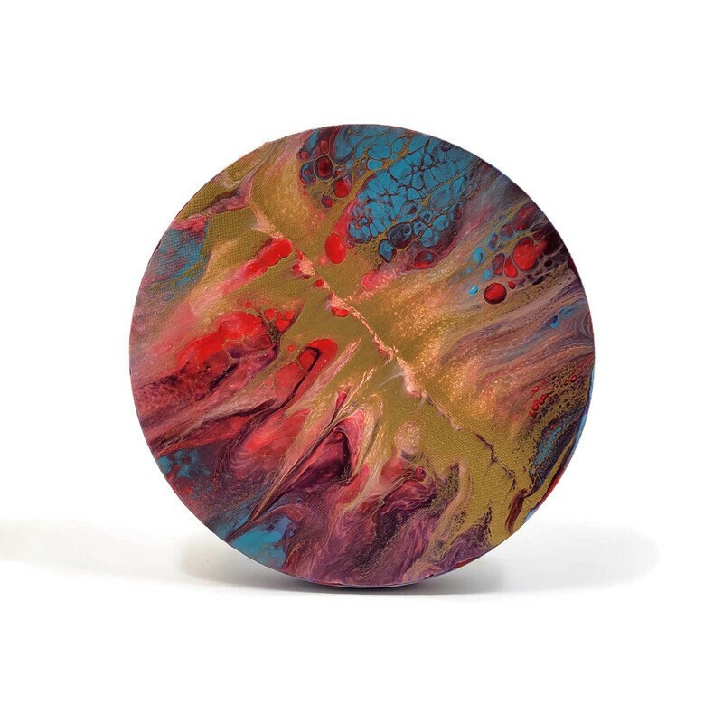 Acrylic Fluid Pour Art Painting, Circle Stretched Canvas, Original 8 ...