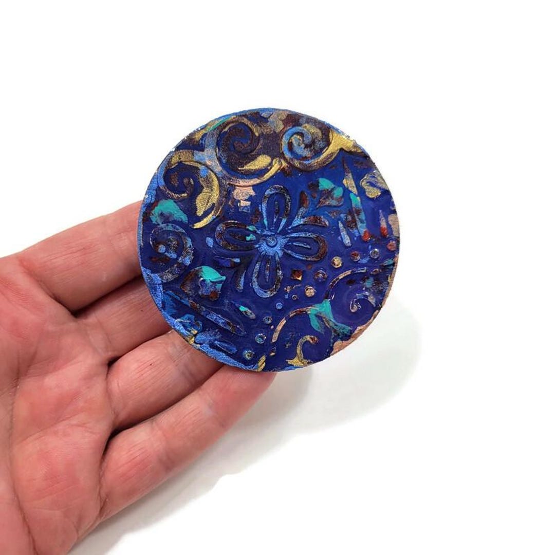 Circle Refrigerator Magnet Wooden Textured Kitchen Office Decor Blue ...