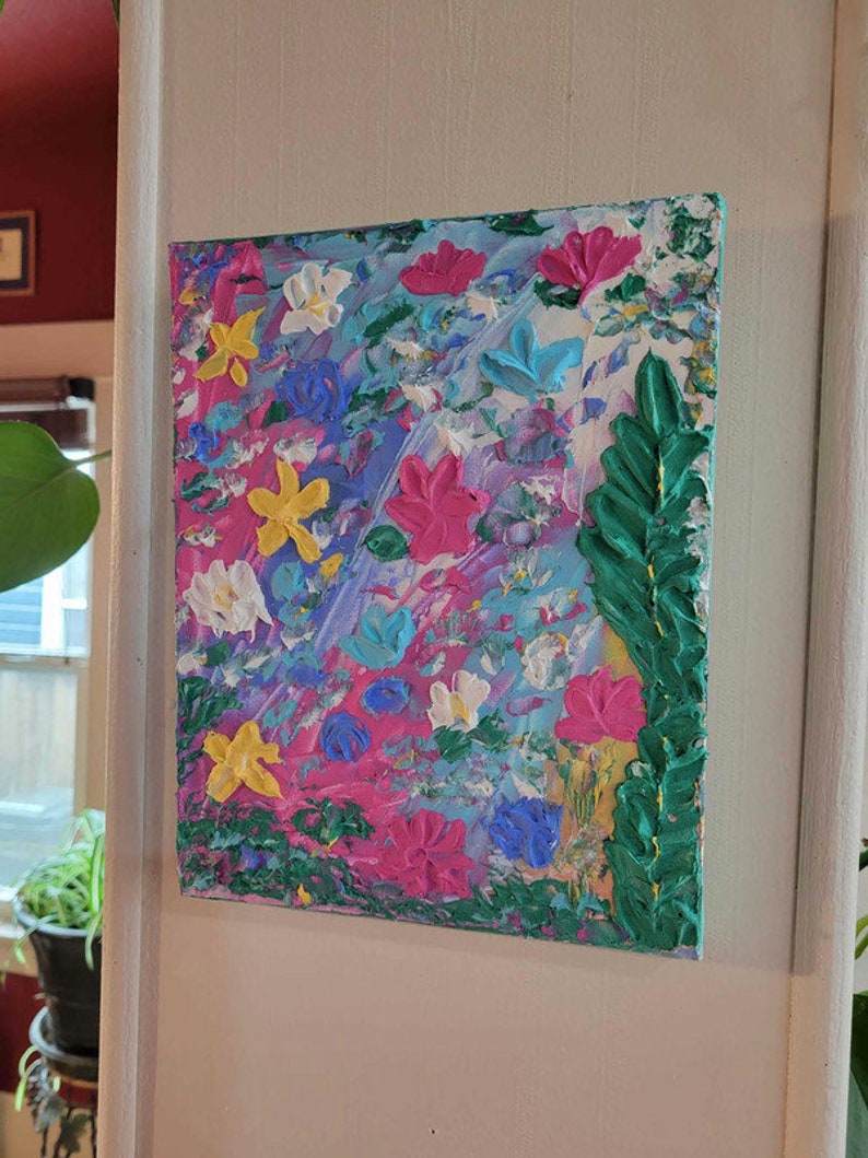 Texture Wild Flower Field Acrylic Painting Stretched Canvas - Etsy