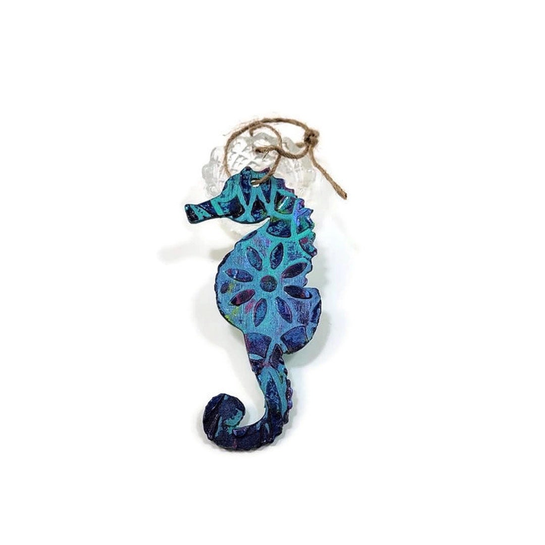 Seahorse Wooden Textured Gift Tag Card Painted Tropical Seahorse Beach ...