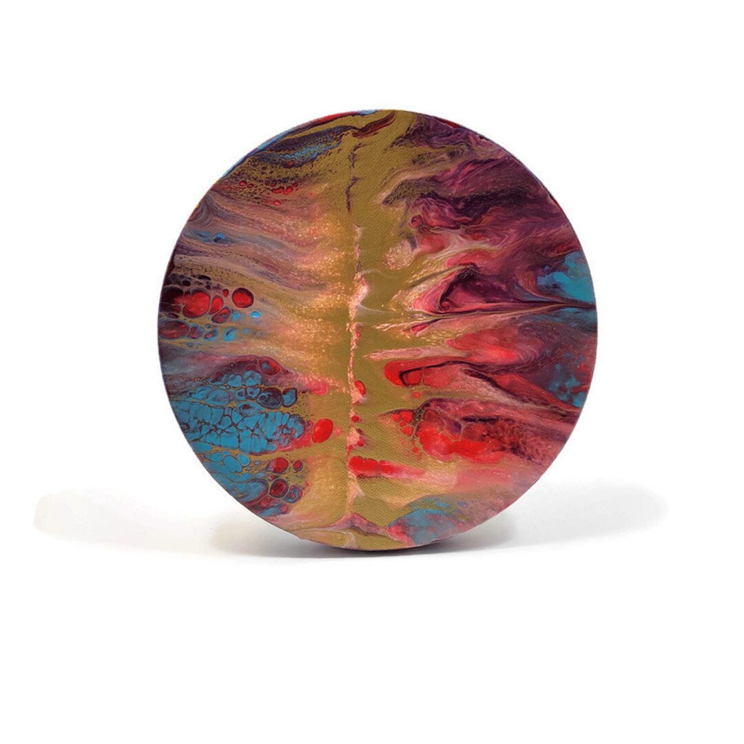 Acrylic Fluid Pour Art Painting, Circle Stretched Canvas, Original 8 ...