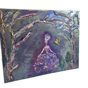 Acrylic Textured Enchanted Princess in the Forest Painting, Stretched ...