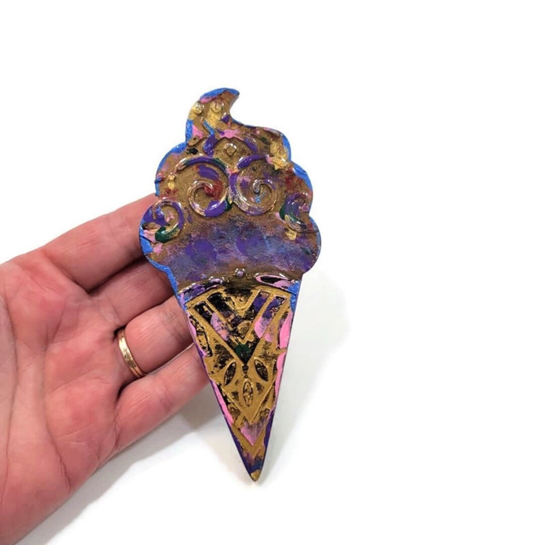 Ice Cream Cone Refrigerator Magnet Wooden Textured Resin Kitchen Office ...