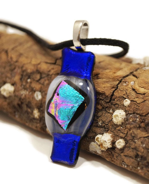 Necklace Fused Glass Art Pendant Dichroic Glass Hippie - Etsy