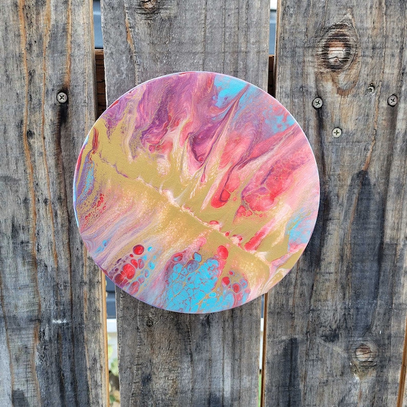 Acrylic Fluid Pour Art Painting Circle Stretched Canvas - Etsy