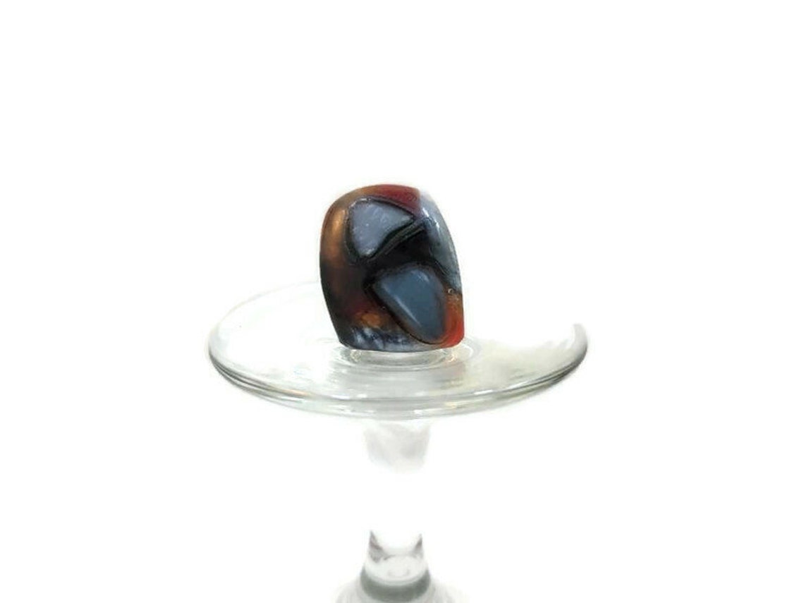 Fused Glass Ring, USA Size 8.5, Red Blue and Amber Colors, Unisex ...
