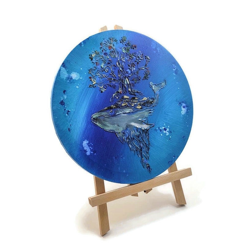 Whale Textured Acrylic Painting: Ocean Tree of Life Art (12 Inch ...