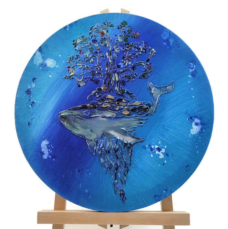 Whale Textured Acrylic Painting: Ocean Tree of Life Art (12 Inch ...