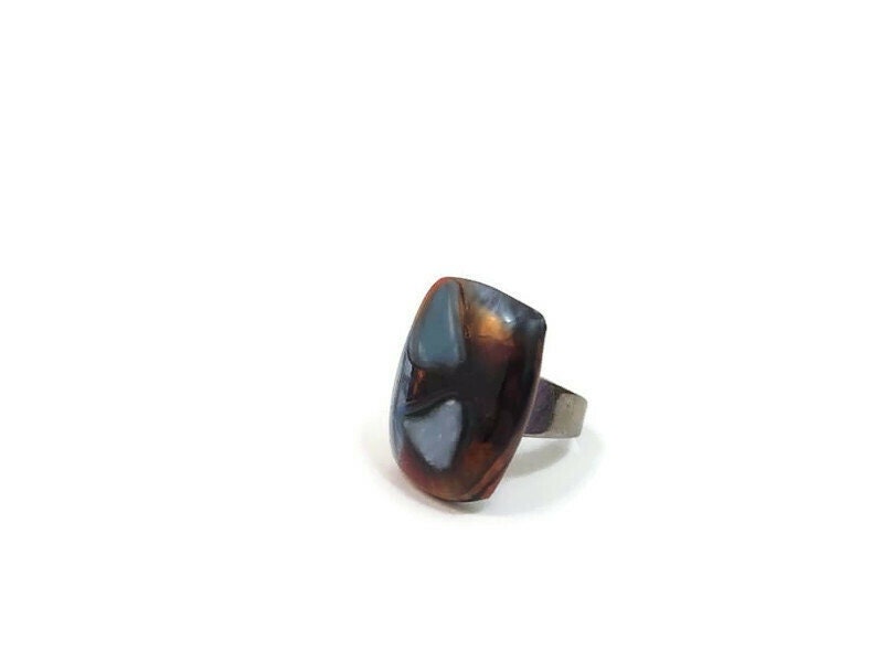 Fused Glass Ring, USA Size 8.5, Red Blue and Amber Colors, Unisex ...