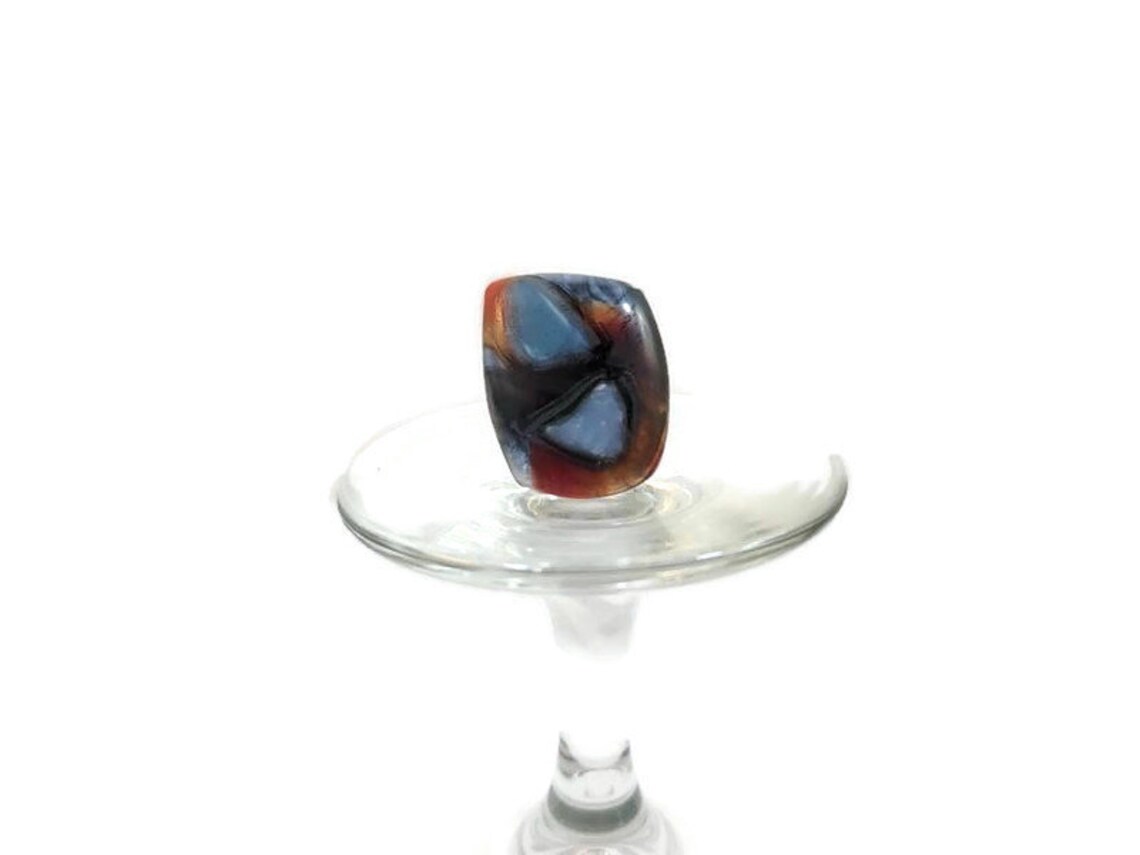 Fused Glass Ring, USA Size 8.5, Red Blue and Amber Colors, Unisex ...