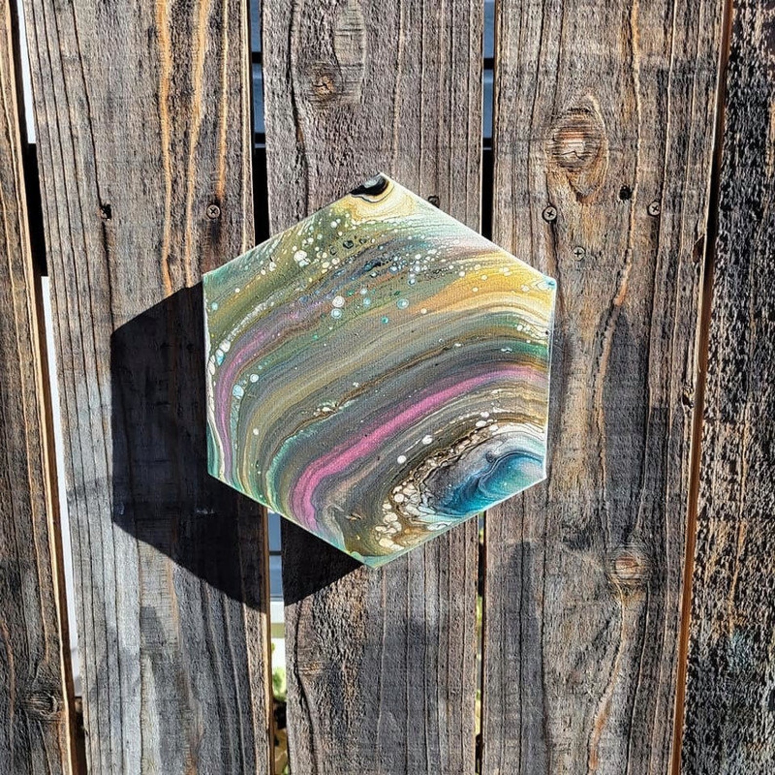 Acrylic Fluid Art Painting, Hexagon Stretched Canvas, Original 10 ...