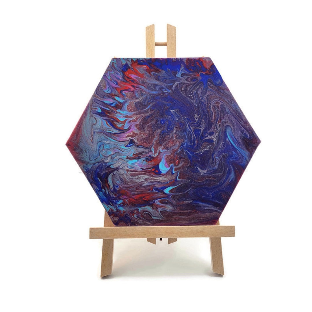 Acrylic Fluid Art Painting, Hexagon Stretched Canvas, Original 12 ...