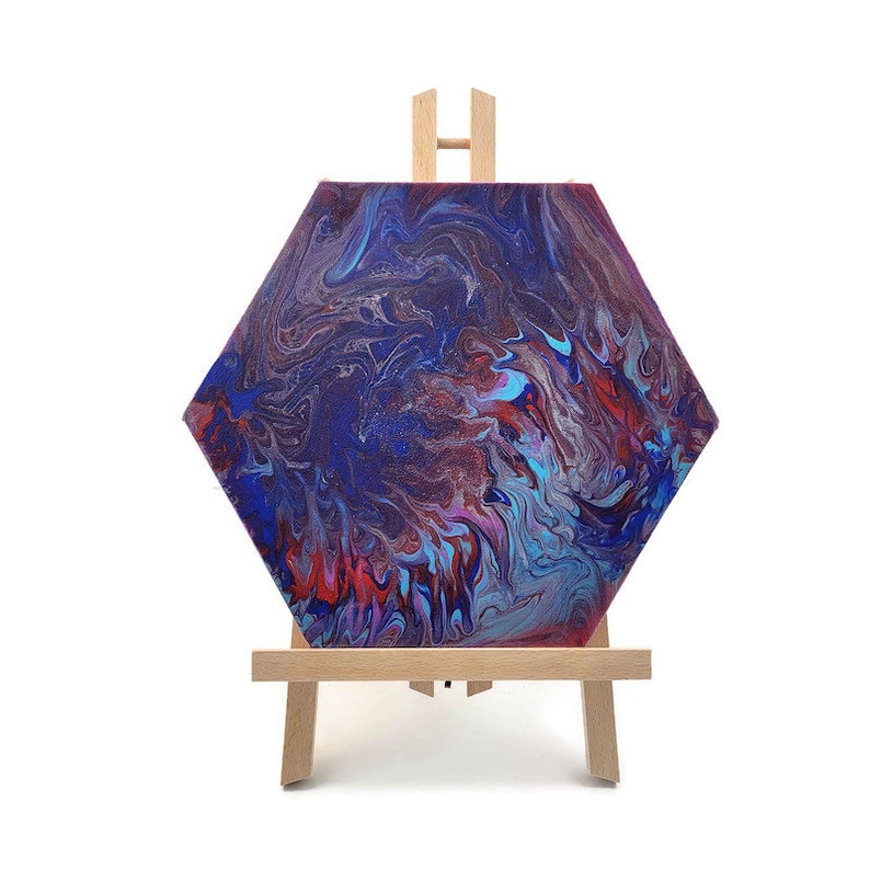 Acrylic Fluid Art Painting, Hexagon Stretched Canvas, Original 12 ...