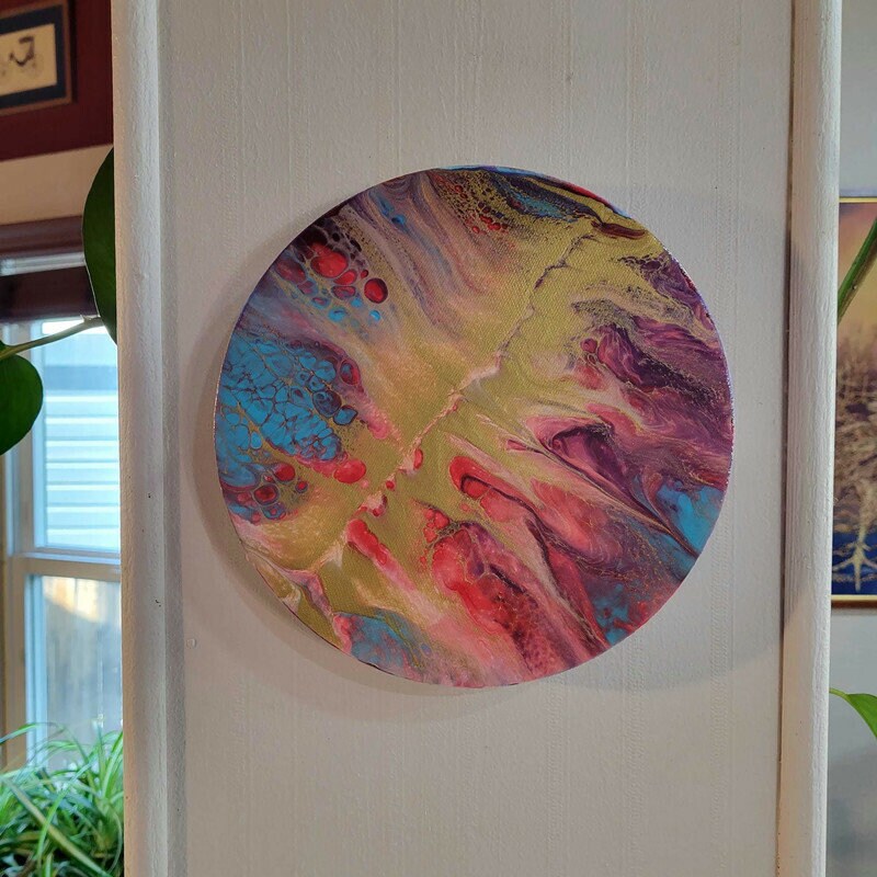 Acrylic Fluid Pour Art Painting, Circle Stretched Canvas, Original 8 ...