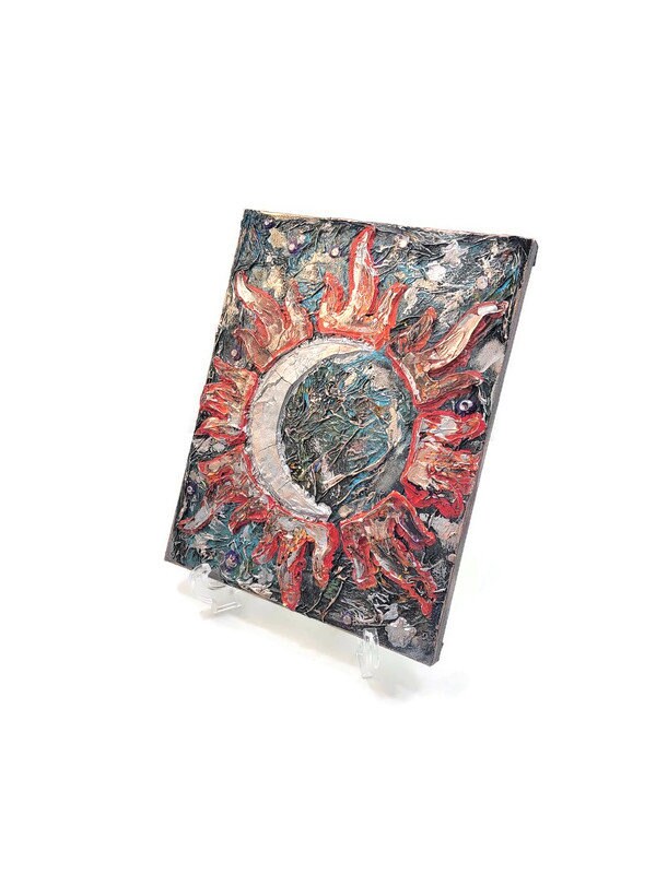 Heavy Textured Bold Moon Sun Earth Celestial Acrylic Painting - Etsy