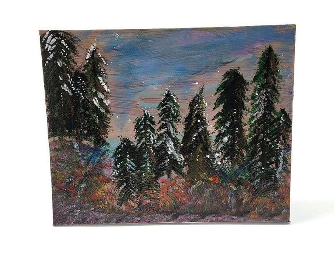 Acrylic Winter Forest Scene Painting, Stretched Canvas With Texture ...