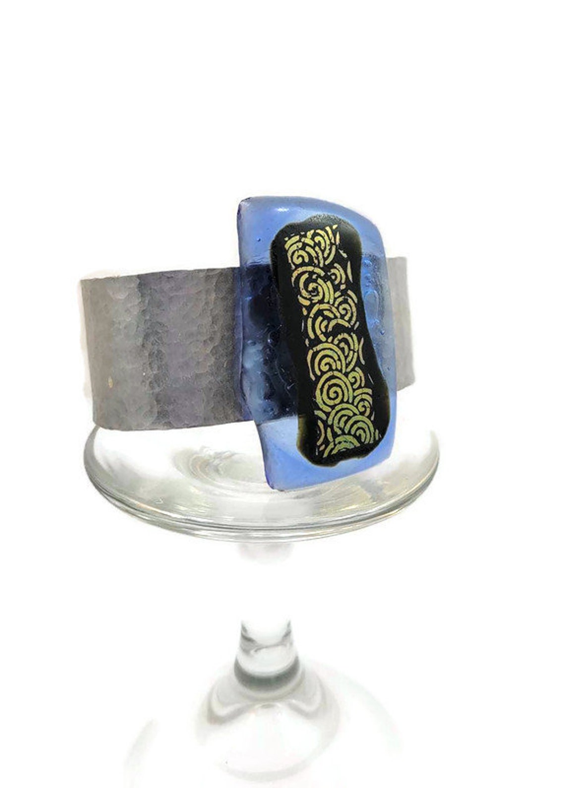 Thick Aluminum Adjustable Band Fused Glass Bracelet Cuff - Etsy