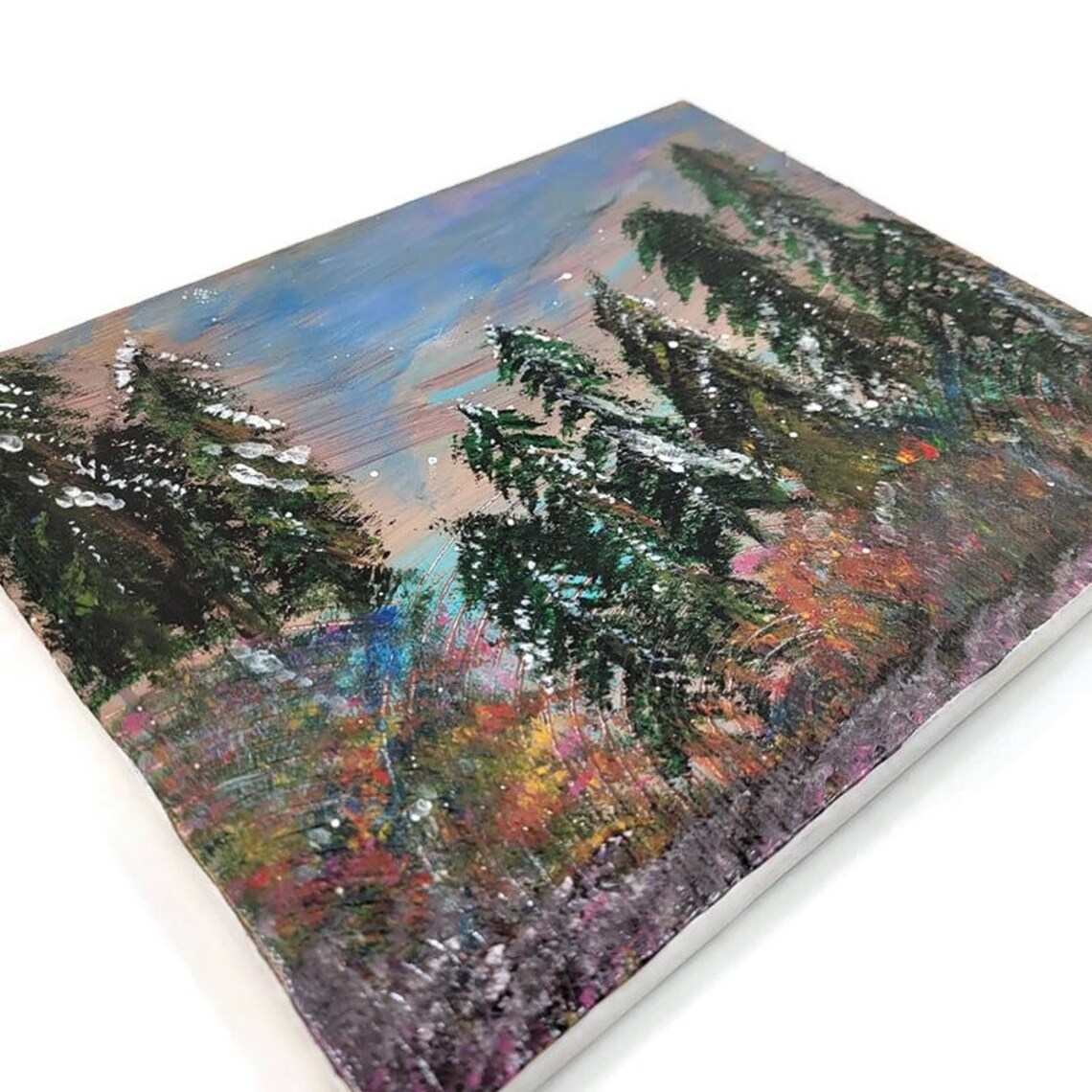 Acrylic Winter Forest Scene Painting, Stretched Canvas With Texture ...