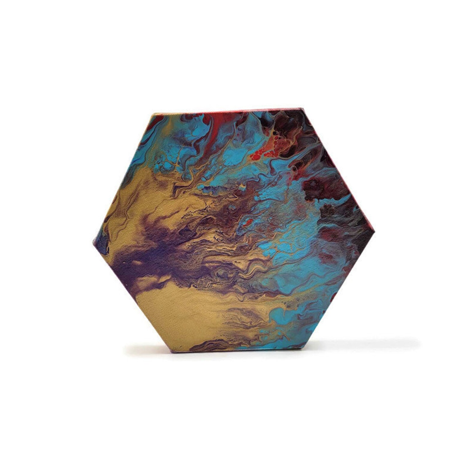 Acrylic Fluid Art Painting, Hexagon Stretched Canvas, Original 8 ...