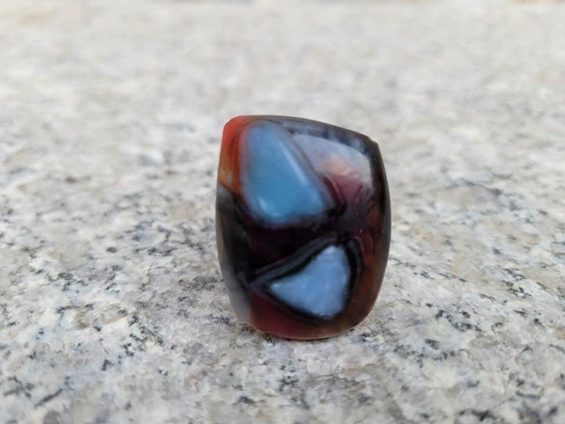 Fused Glass Ring, USA Size 8.5, Red Blue and Amber Colors, Unisex ...
