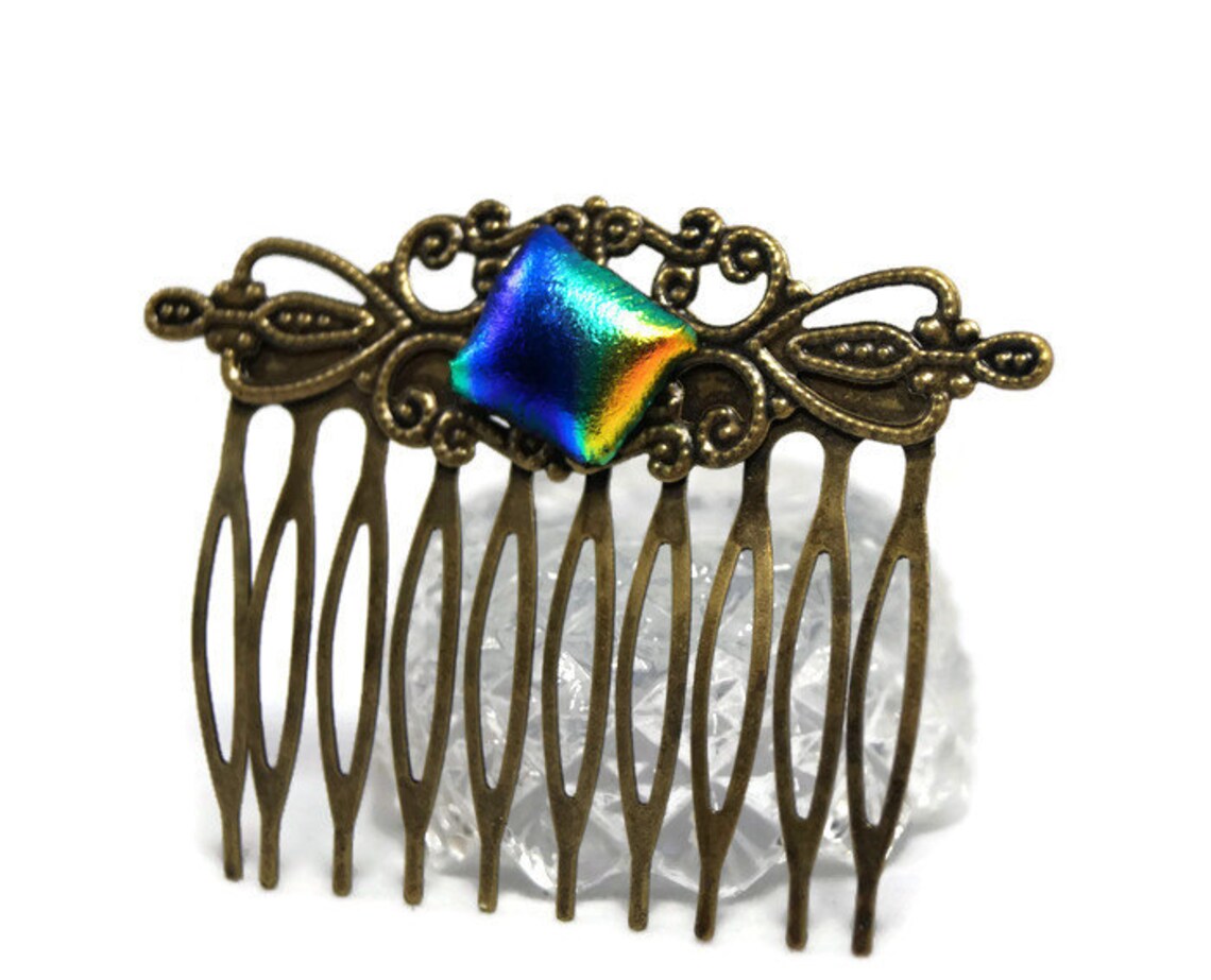 Fused Glass Hair Comb Accessories Dichroic Glass Wedding - Etsy