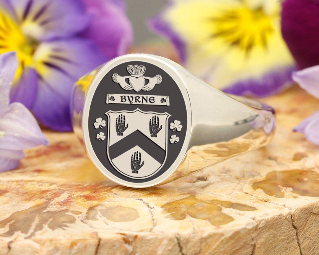 Byrne Claddagh Family Crest Signet Ring Sterling Silver or - Etsy
