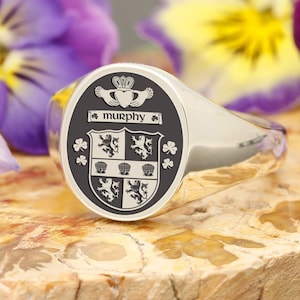 Murphy Claddagh Family Crest Signet Ring, Sterling Silver or 9ct Gold ...