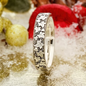 Ivy Ring Beautiful Leaf Design in Silver or 9ct Gold, Laser Engraved, the Perfect Wedding ...