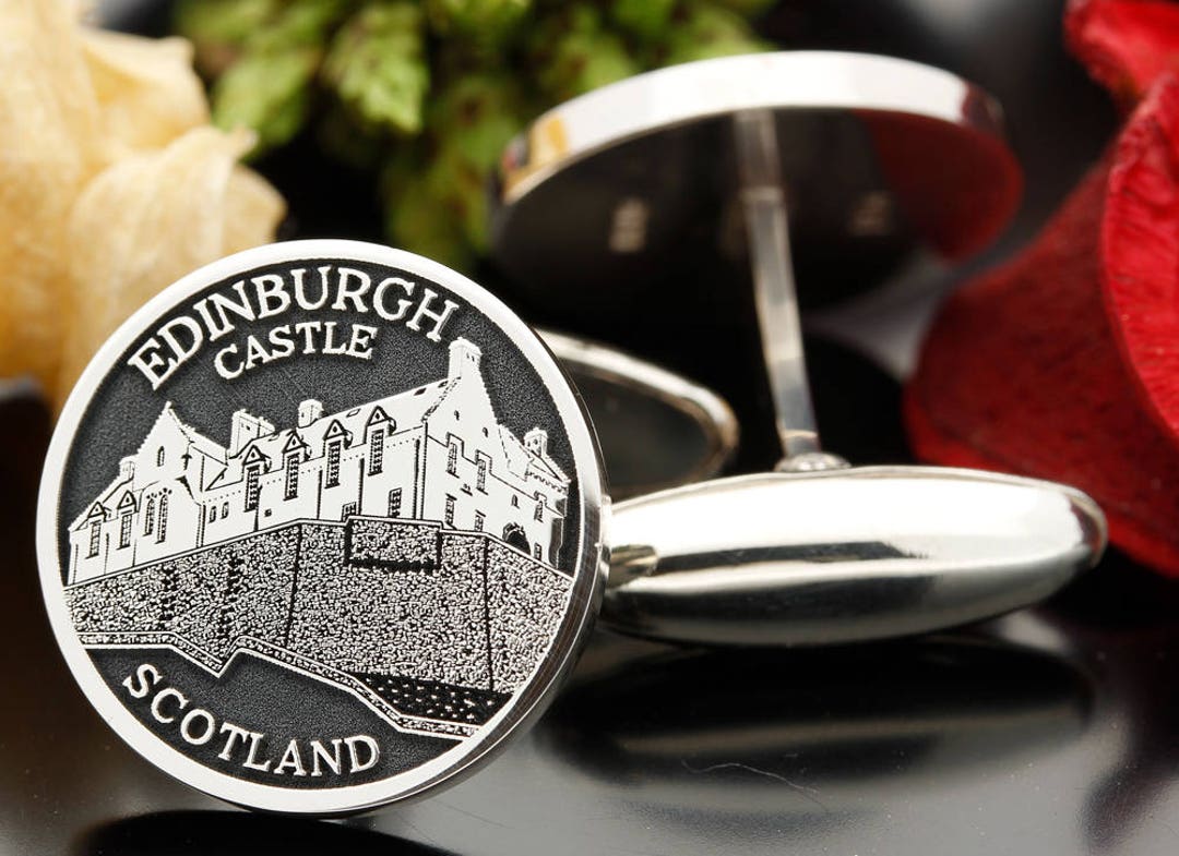 Edinburgh Castle Scotland Silver Cufflinks, Laser Engraved and Handmade ...
