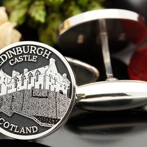 Edinburgh Castle Scotland Silver Cufflinks, Laser Engraved and Handmade ...