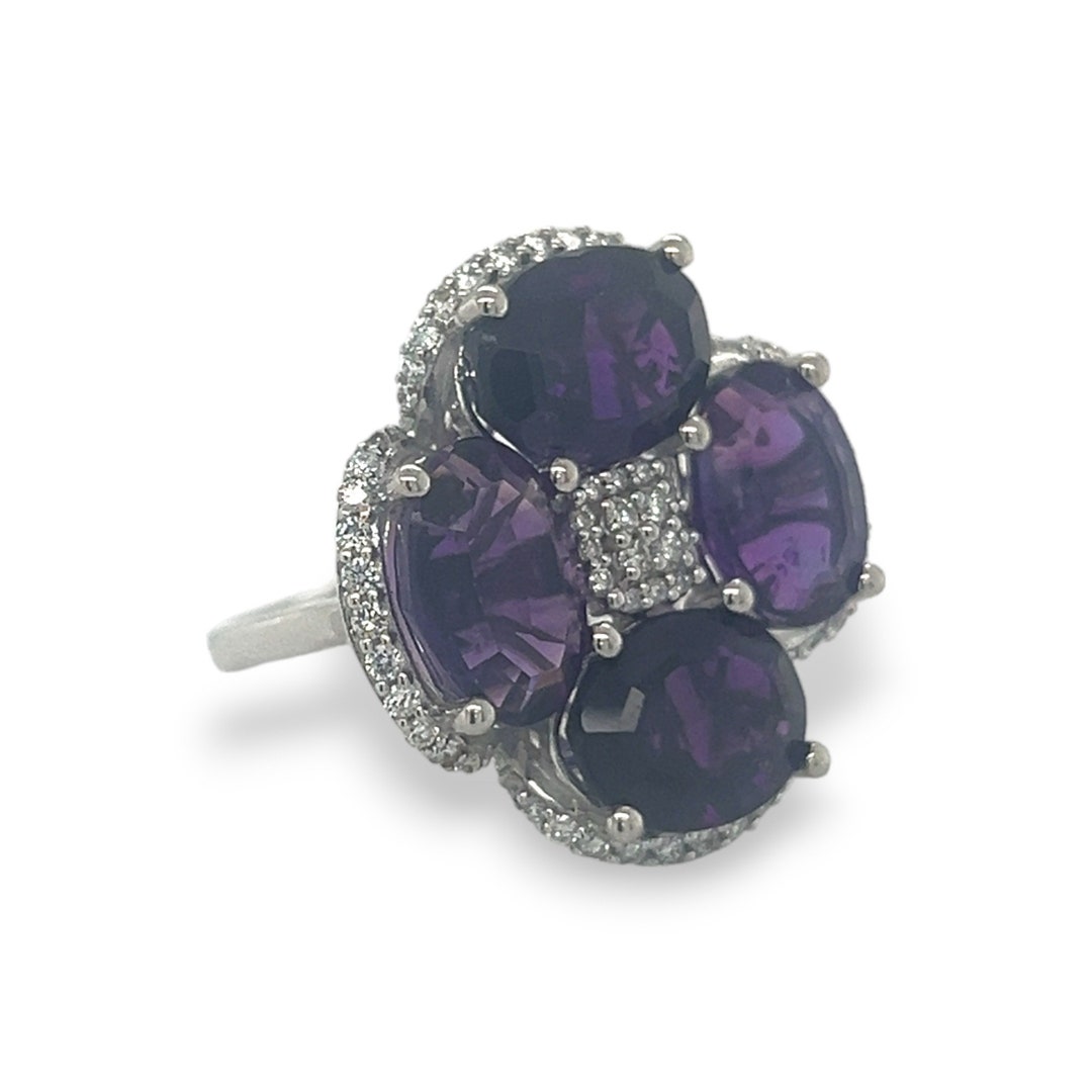 Four Amethyst Flower Ring - Etsy