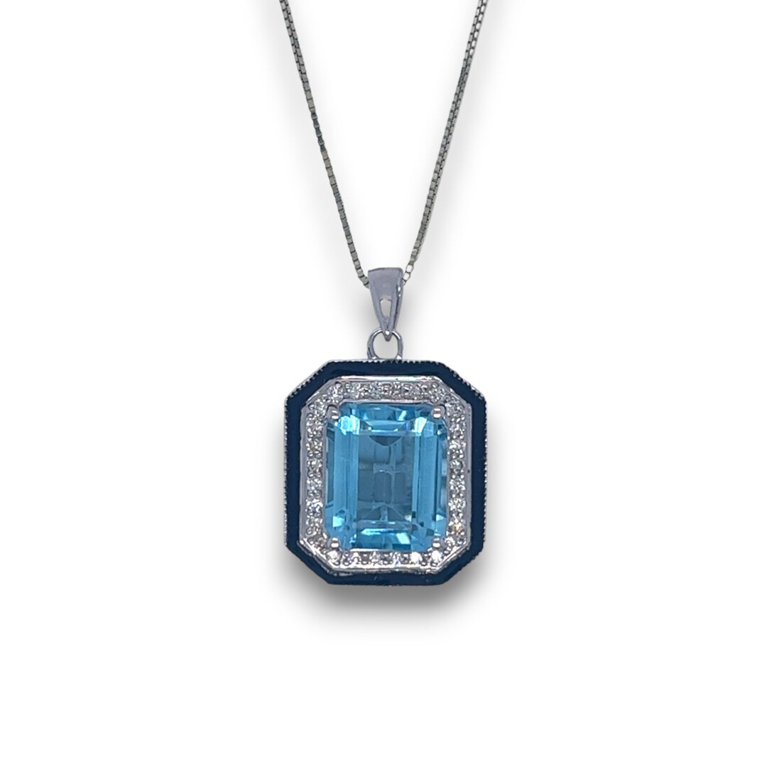 Emerald Cut Blue Topaz Pendant - Etsy