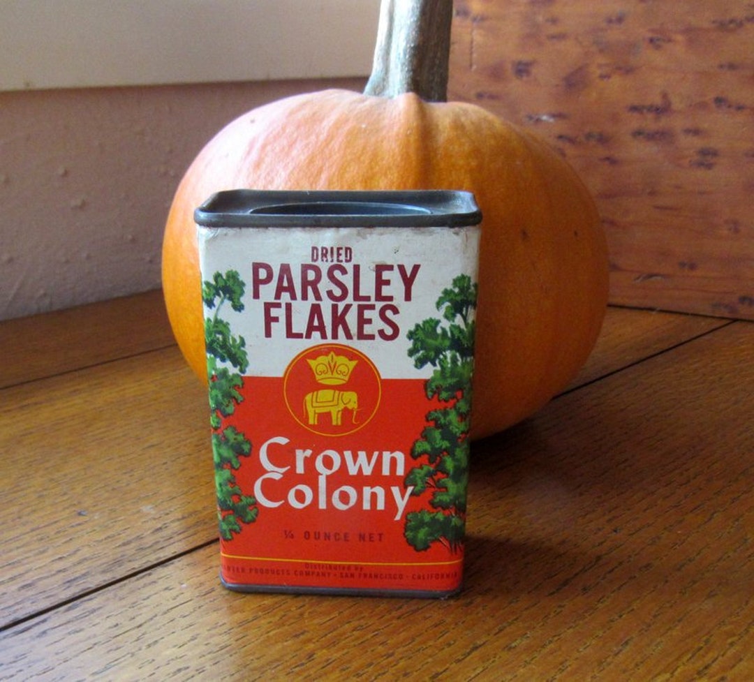 Dried Parsley Flakes Tin, Vintage Crown Colony Cardboard Sided Can With ...