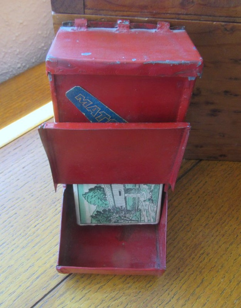 Red Metal Match Safe Plus Vintage Diamond Matchbox Covered - Etsy