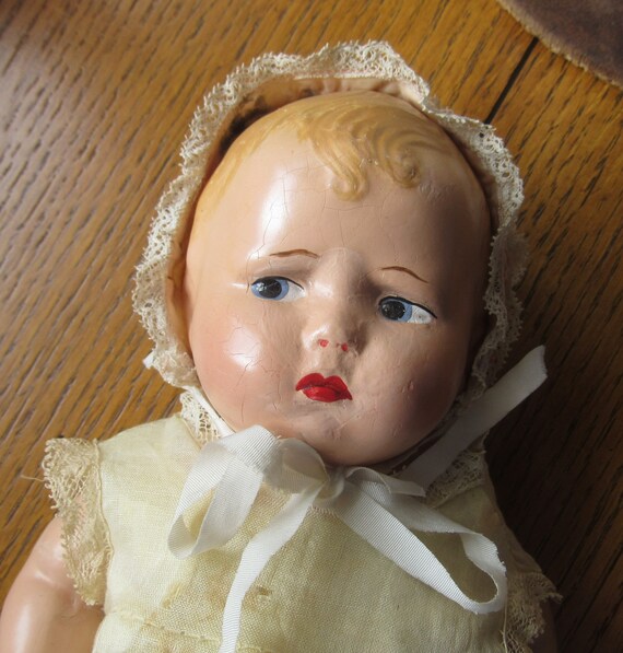 Antique Effenbee Baby Doll 12 Walk Talk Sleep With Grumpy Face Rare Vintage Doll