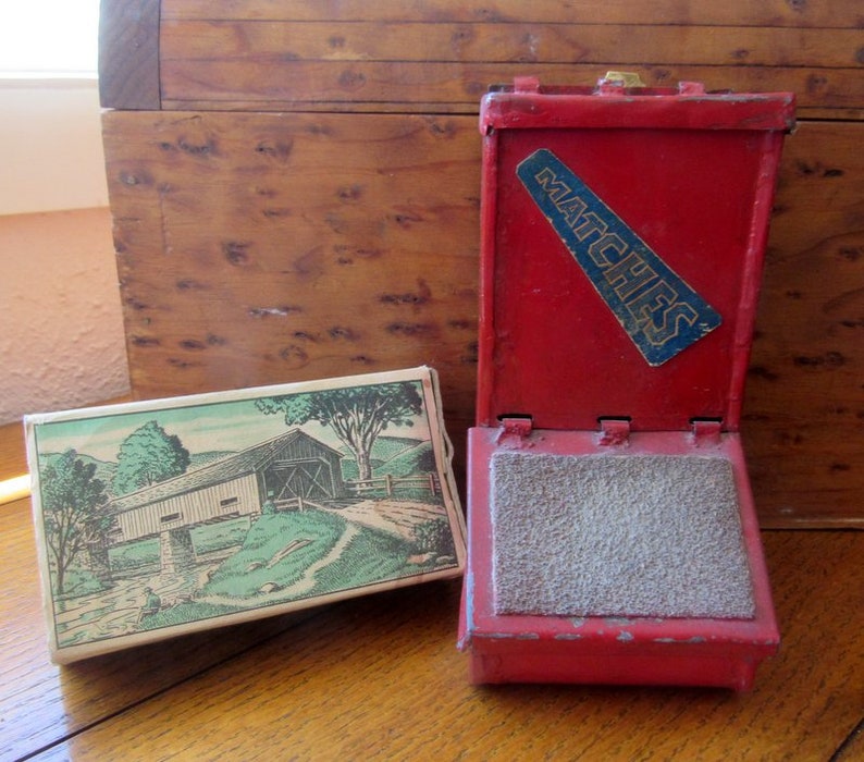 Red Metal Match Safe Plus Vintage Diamond Matchbox Covered - Etsy