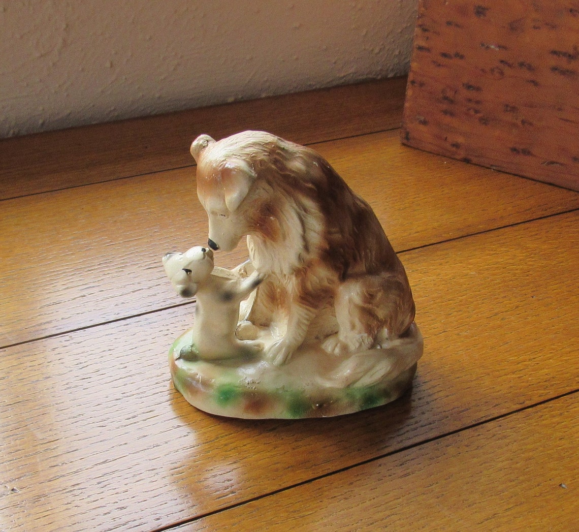 Chalkware Dogs Figurine Vintage Collie and Puppy Nose to Nose - Etsy