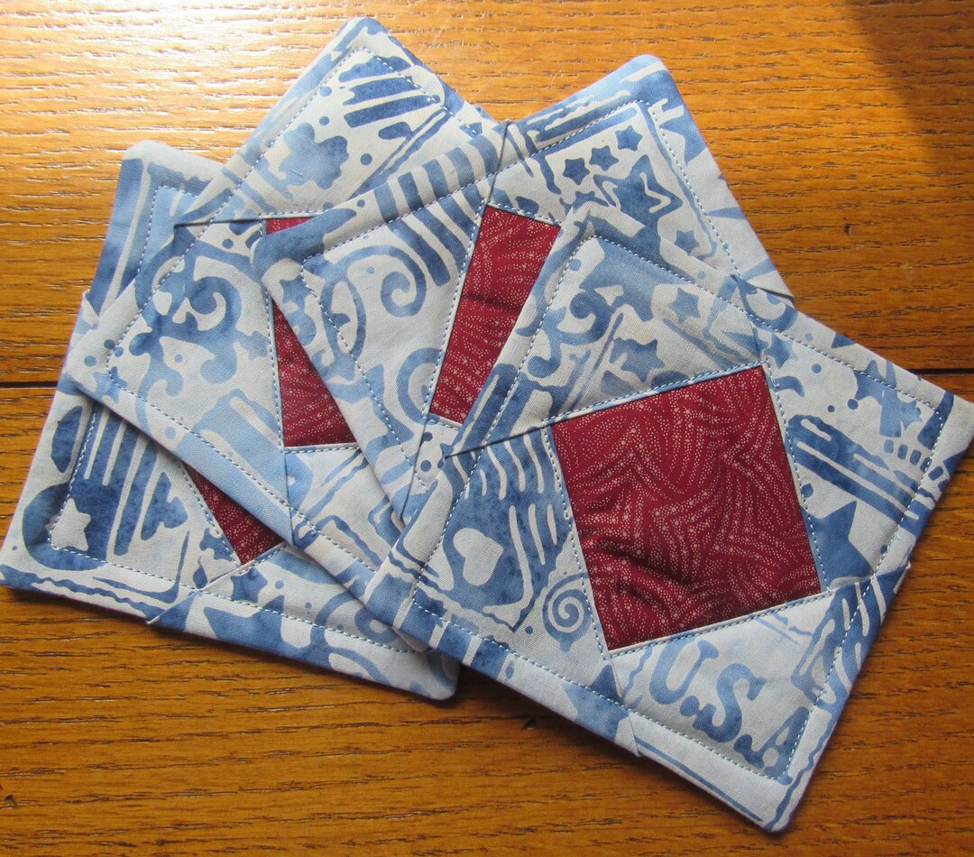 Handmade Quilted Coasters Set of 4 Patriotic Modern Farmhouse - Etsy