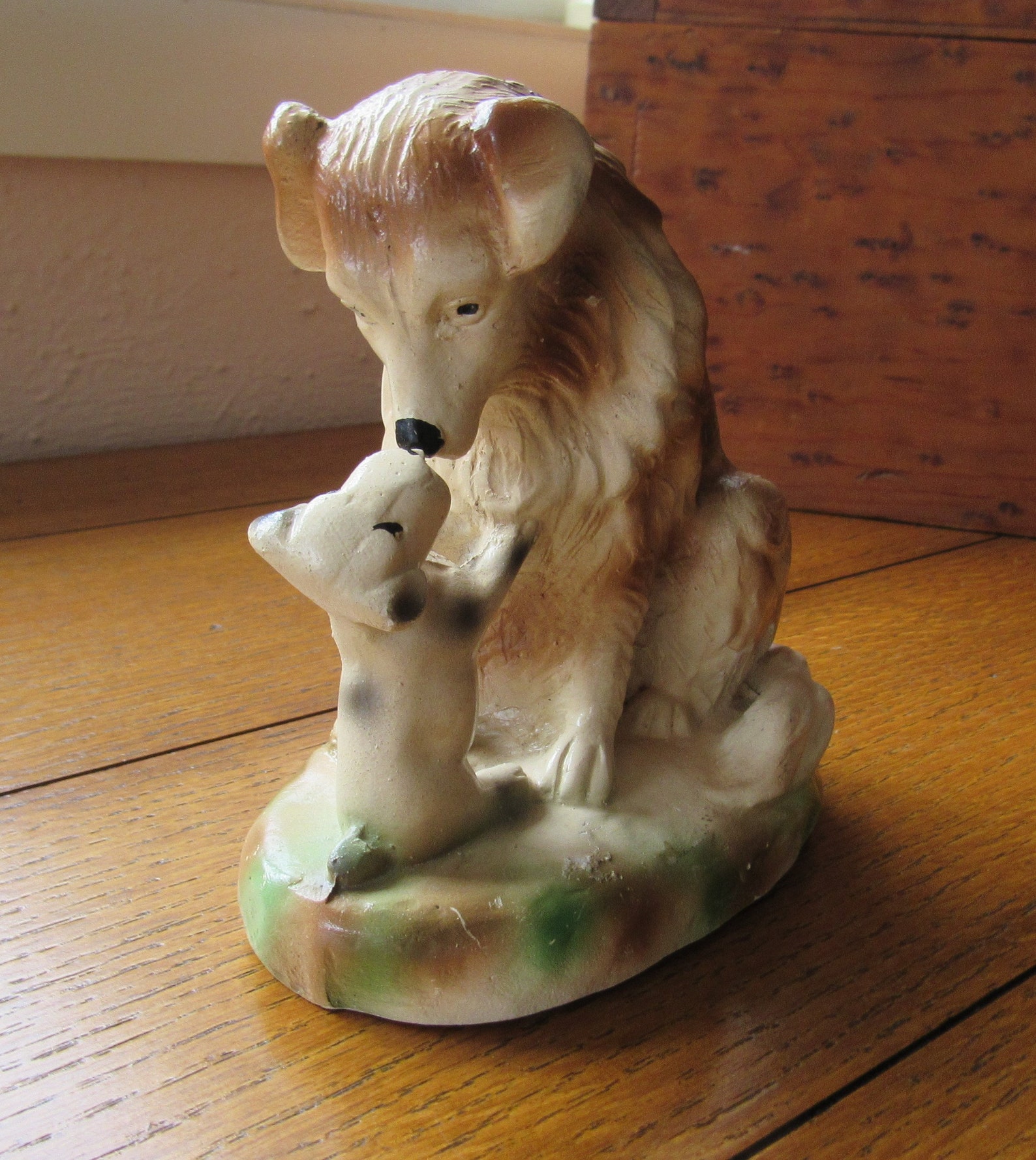 Chalkware Dogs Figurine Vintage Collie and Puppy Nose to Nose - Etsy