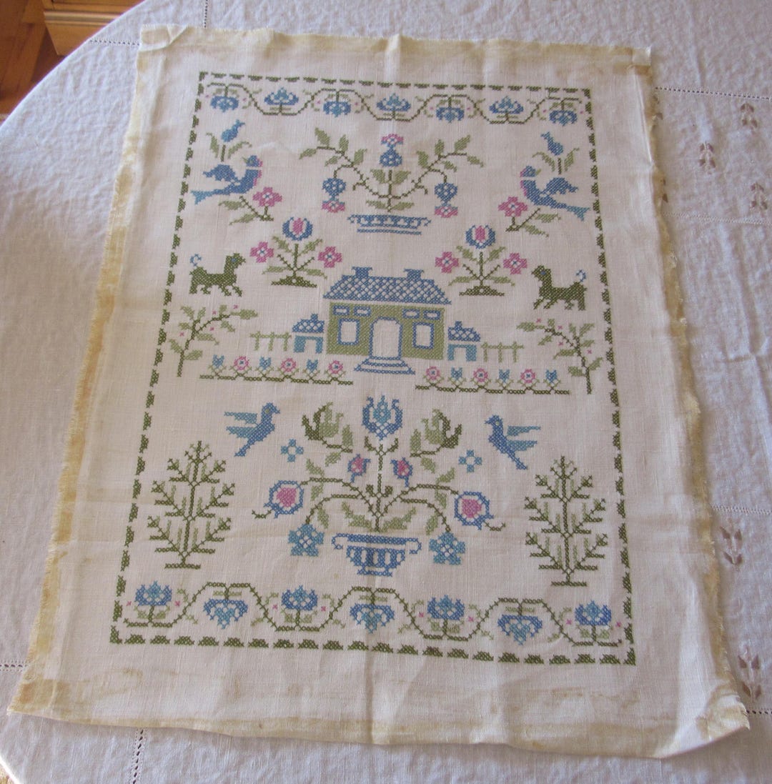 Vintage Cross Stitch Embroidered Sampler Unframed - Etsy