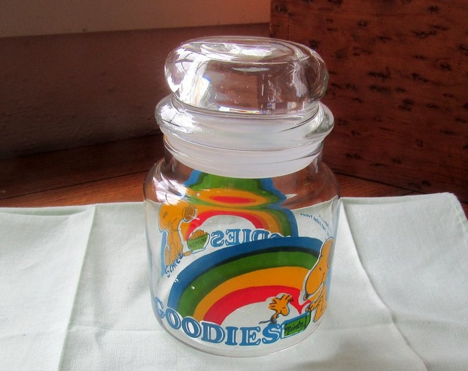 Snoopy Goodies Jar Vintage Peanuts Characters Corp. Schulz Signed Glass ...